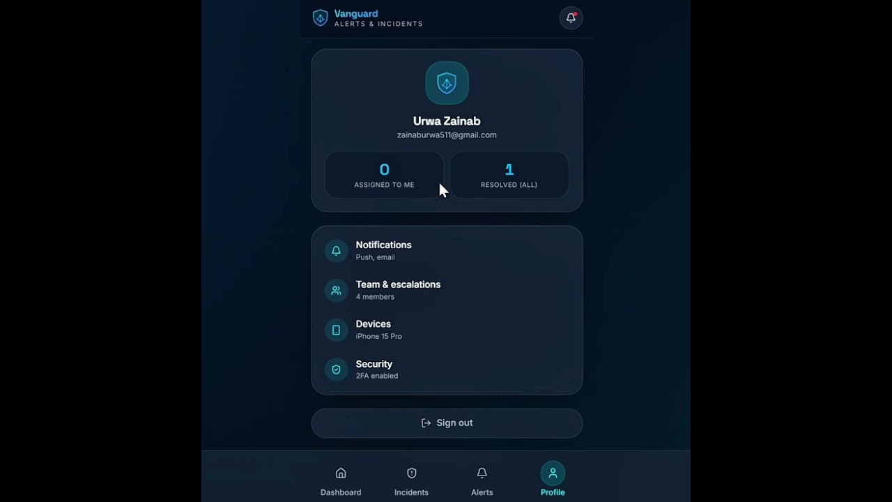 Vanguard Alerts & Incident Dashboard App Demo | Healthcare Incident Management System
