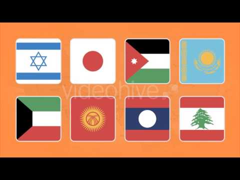 Flag Icons Asian Countries Squares Style Motion Graphics
