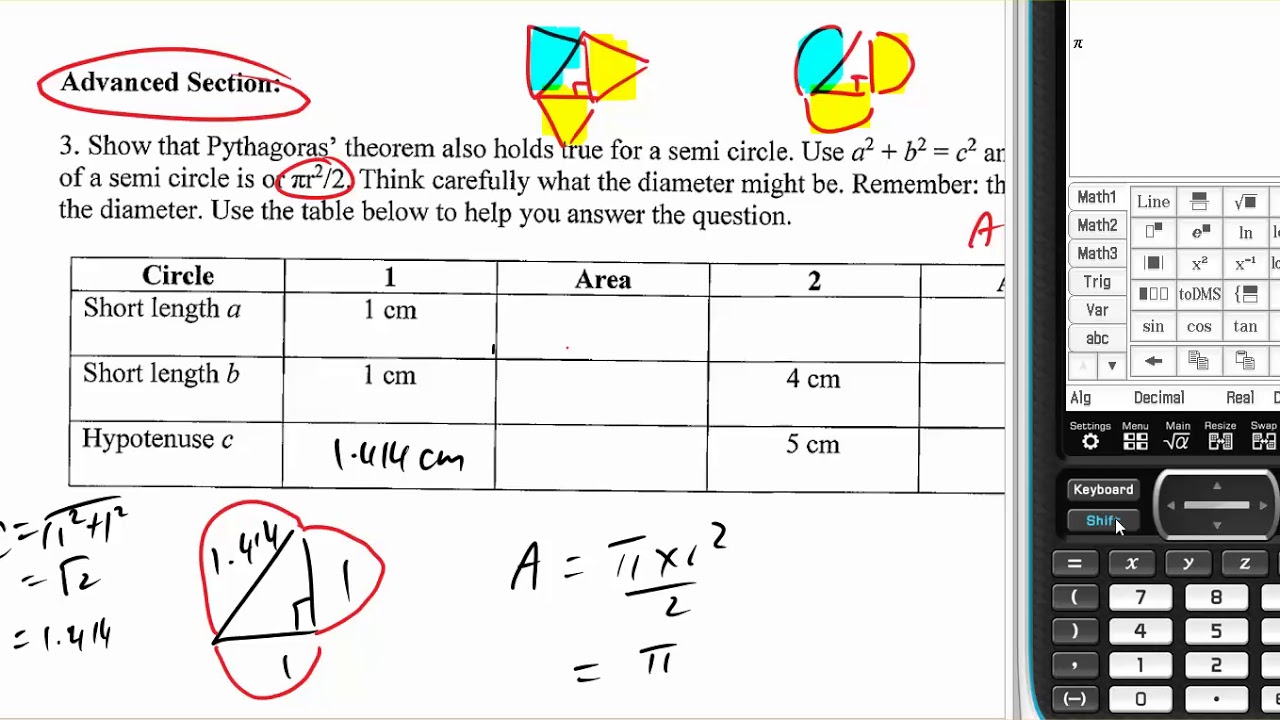 Year Pythagoras task semi circles