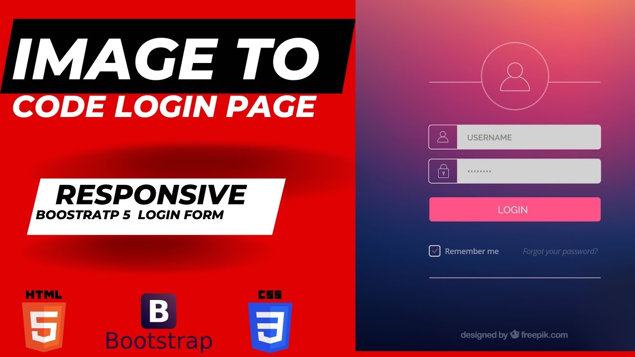 Responsive Bootstrap 5 Login form | Freepick.com design to HTML responsive code