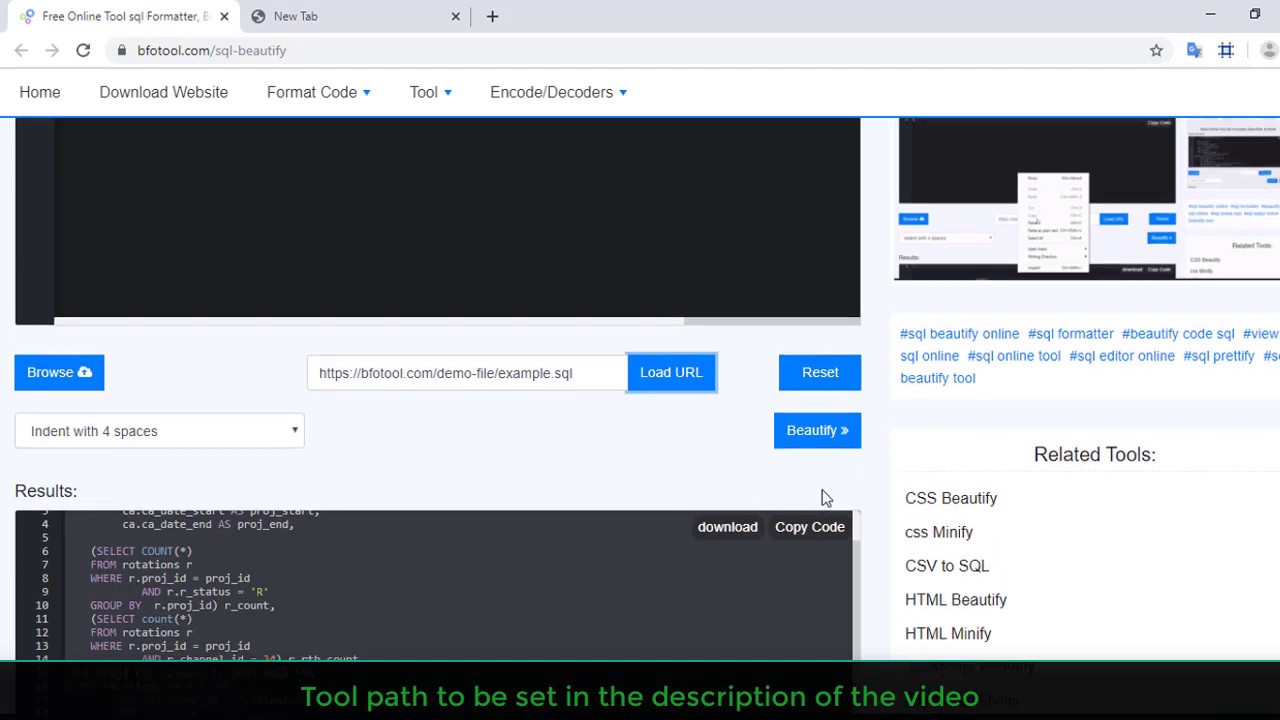 Free Online Tool sql Formatter, Beautifier