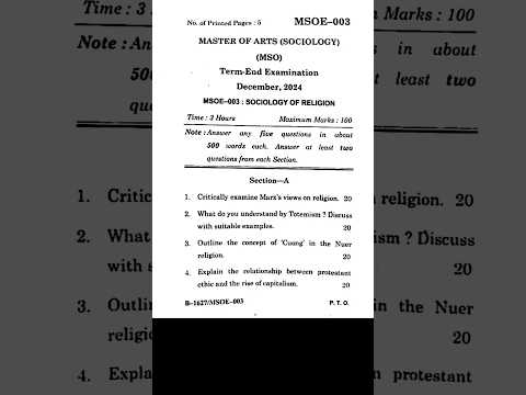 IGNOU MSOE 003 Question | December 2024 Exam #ignousociology #msoe003 #ignouquestion