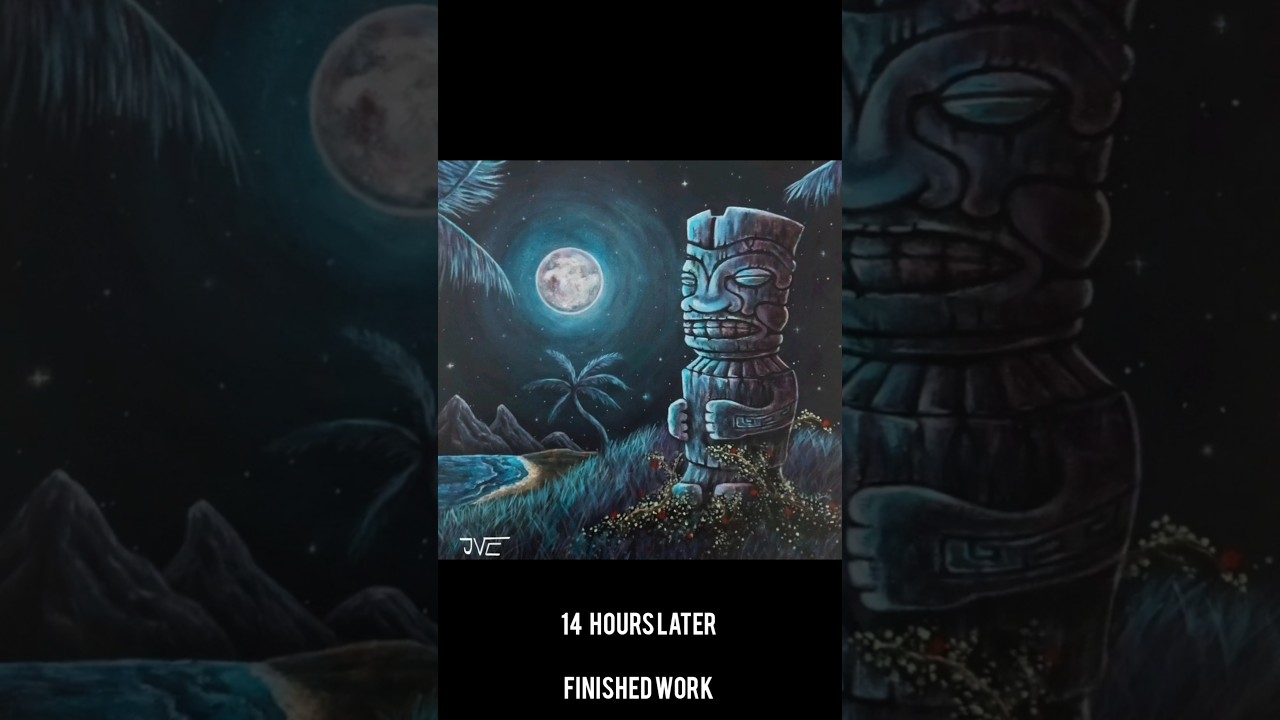 Acrilyc paint, tiki god tattoo style  acrilic paint in canvas process. #art #acrylic#timelapse#paint