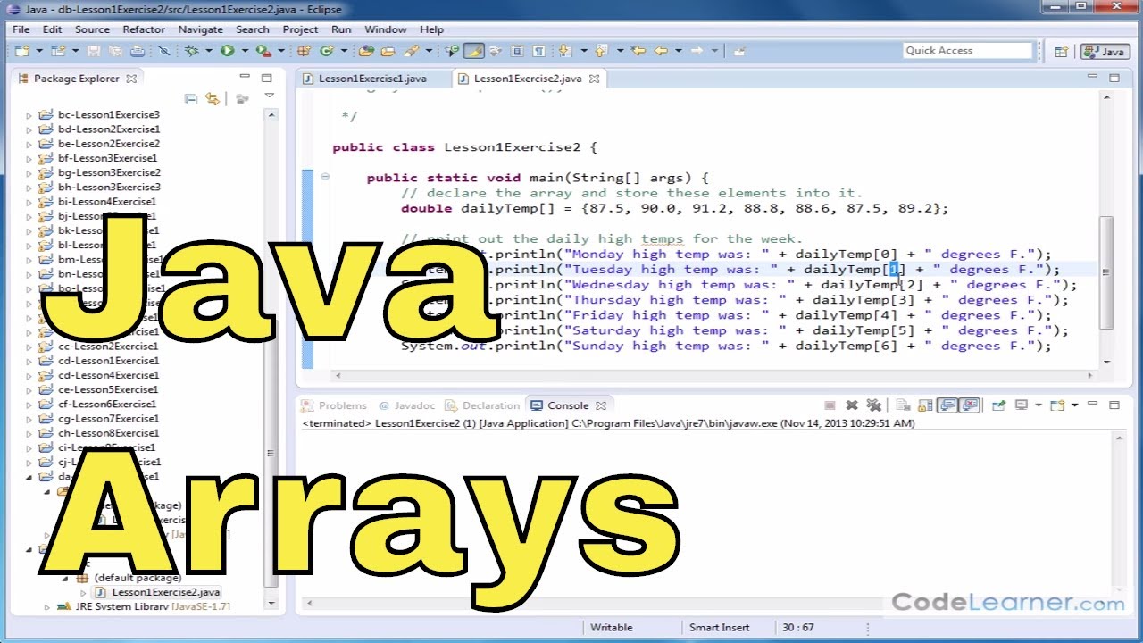 Learn Java - Exercise 01y - Using Arrays in Java
