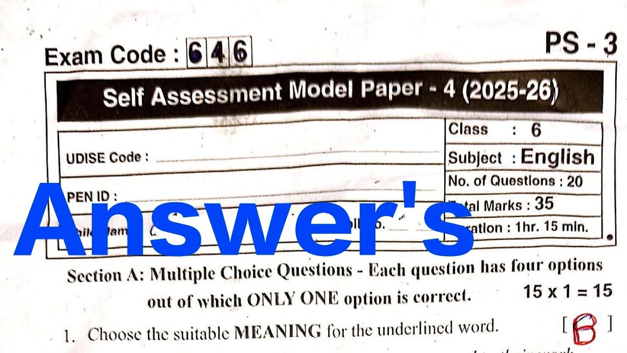 6th class English🔑 Self Assessment -4(FA-4) Real Key Answers 2025-26 | Self Assessment Model Paper 4