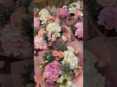 Pastel color Bouquets. Hand tied | Tulips, Hydrangea, Spray Roses and Roses. #flowers #bouquet