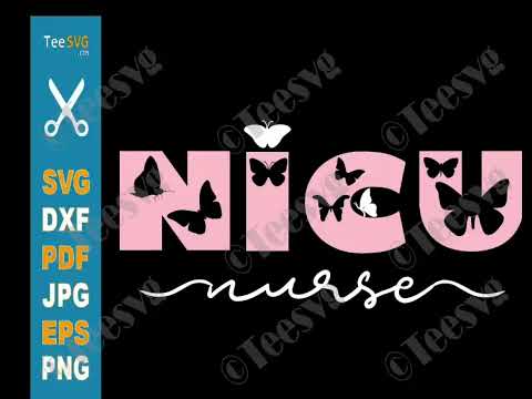 NICU Nurse Clipart SVG Png Butterfly Graphic | Pink Cute Neonatal intensive care nurse ICU RN Design