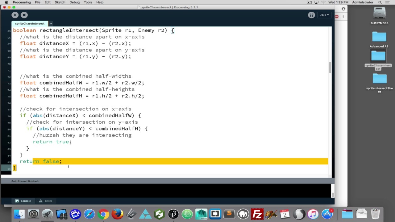 Programming sprite intersection