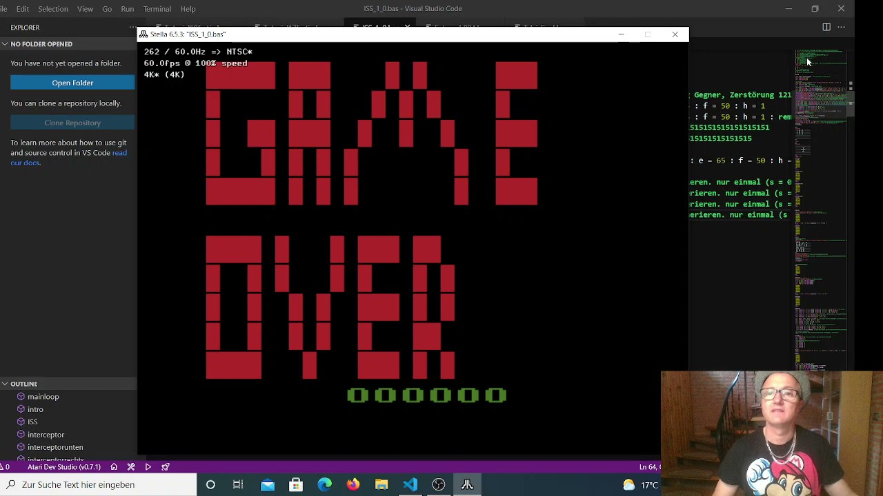 Atari 2600 batari Basic Programmierung Tutorial 13 (Gegnerschuss, Wirbel, Abwehrfeuer - ball)