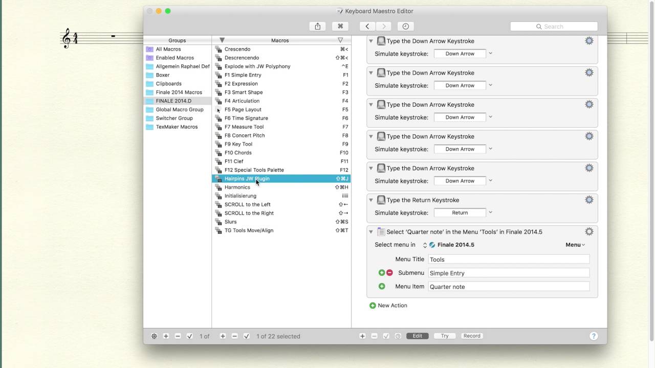 Workflow in Finale (Music Notation Software)