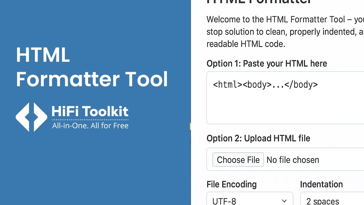 HTML Formatter Tool – Clean & Beautify Your Code | HiFi Toolkit