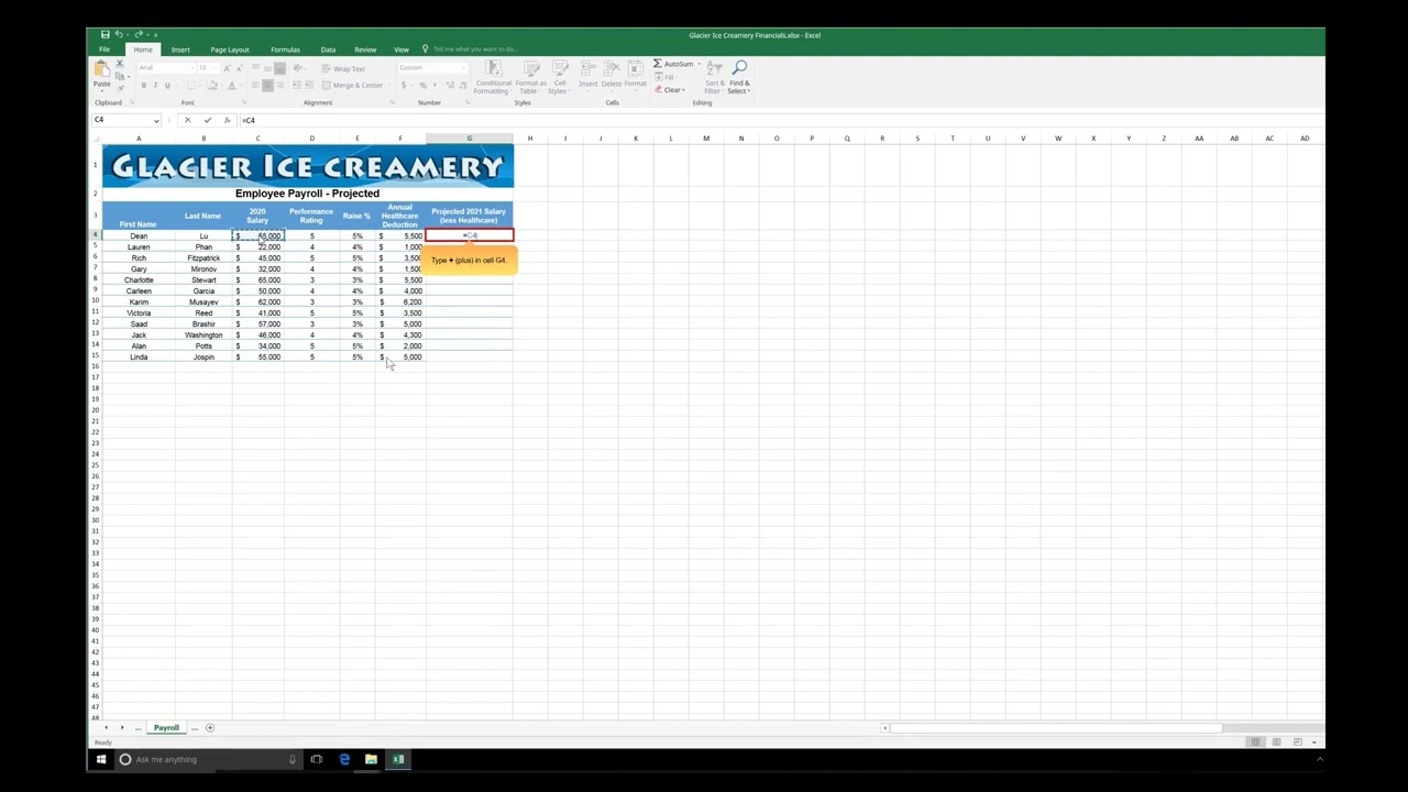 Excel Create a formula using arithmetic operators