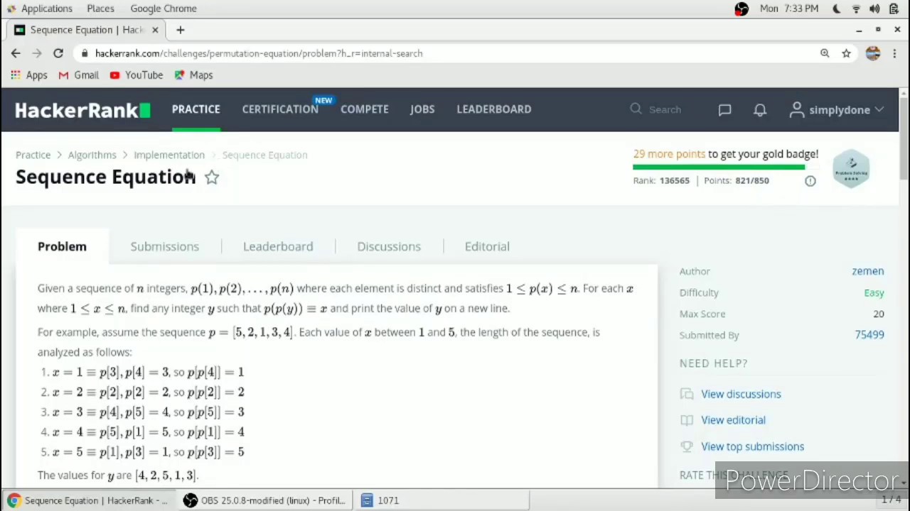 Sequence Equation Hacker Rank Solution in C Programming Language