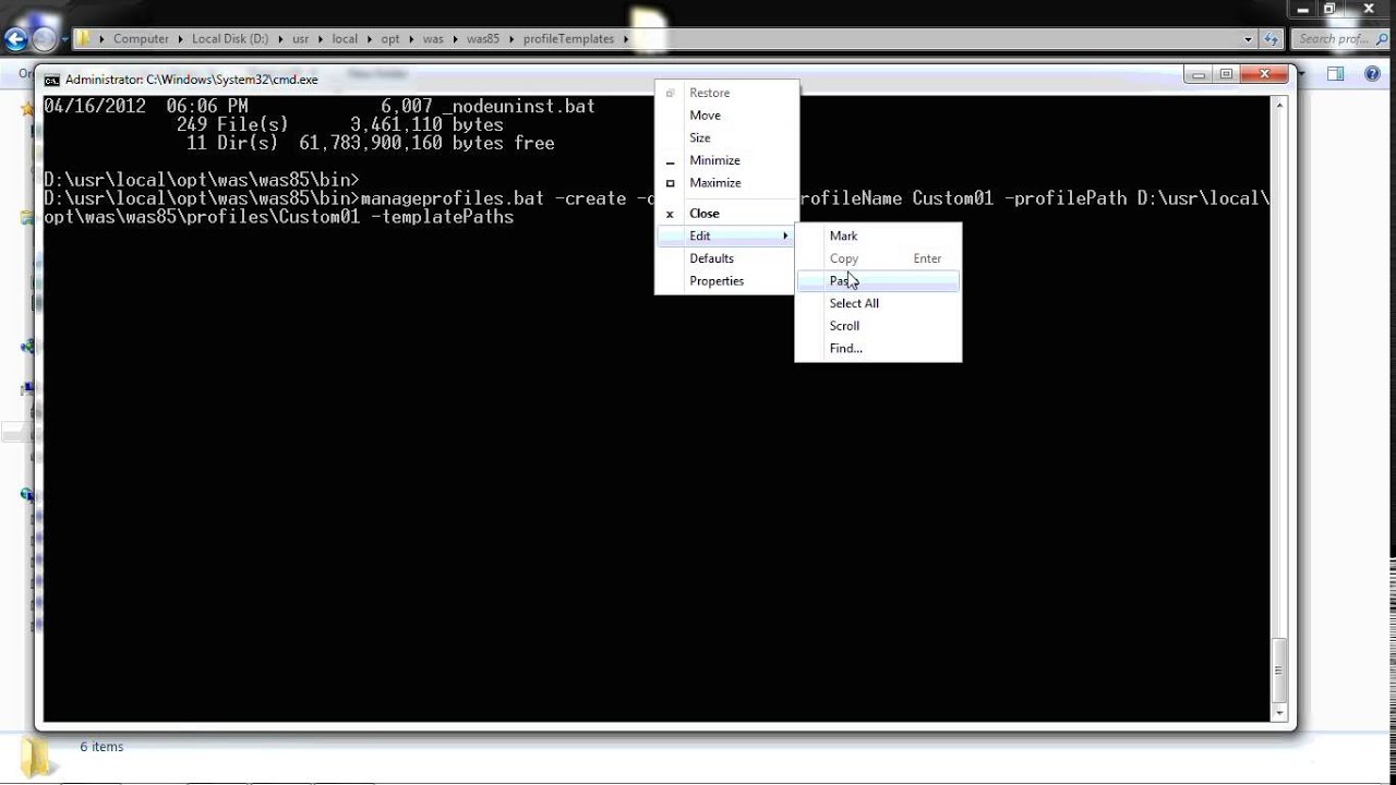 creating Custom profile (node) through command line in  IBM WebSphere Application Server on windows