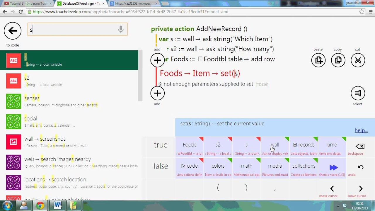 Lesson 8 - Touch Develop - Setting Up Tables