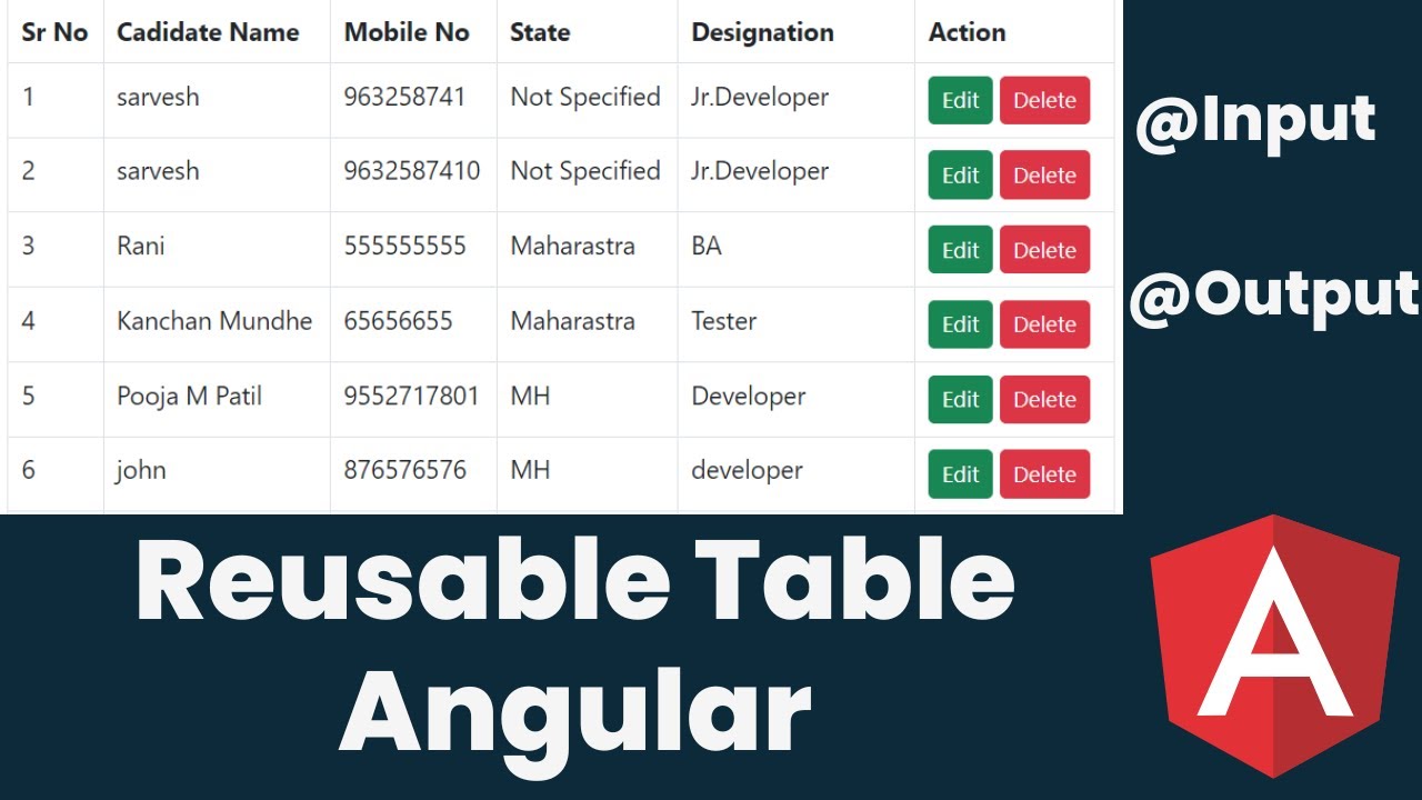 Reusable Table Component Angular | angular tutorial | angular tutorial for beginners