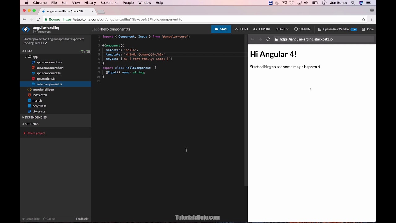 How to create a Hello World using StackBlitz