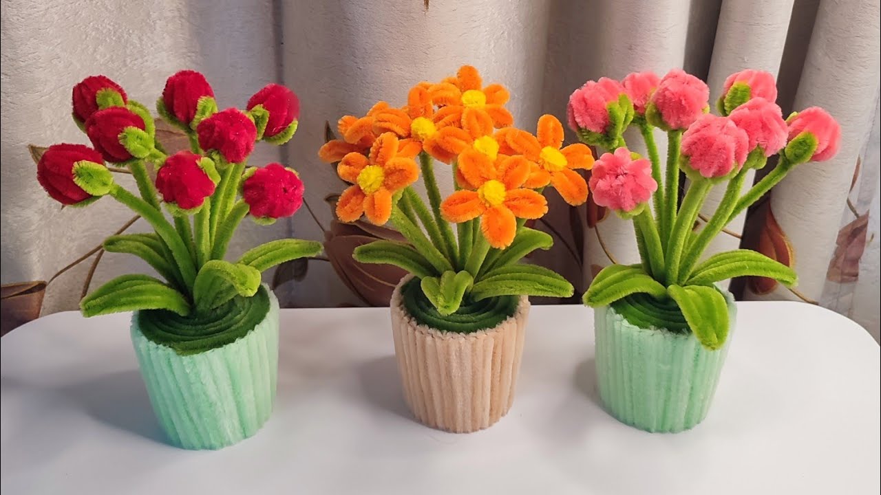 DIY| Tutorial Bunga Dari Kawat Bulu Mercy | flower Bouquet #pipecleanercrafts