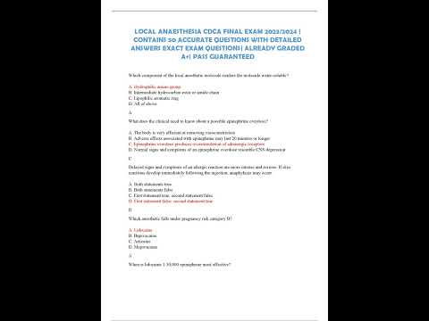 LOCAL ANAESTHESIA CDCA FINAL EXAM 20232024 CONTAINS 50 ACCURATE QUESTIONS WITH DETAILED ANSWERS EXAC