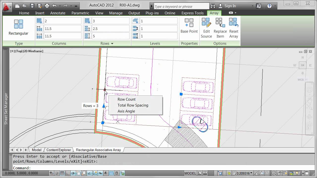 AutoCAD 2012 - Rectangular Array