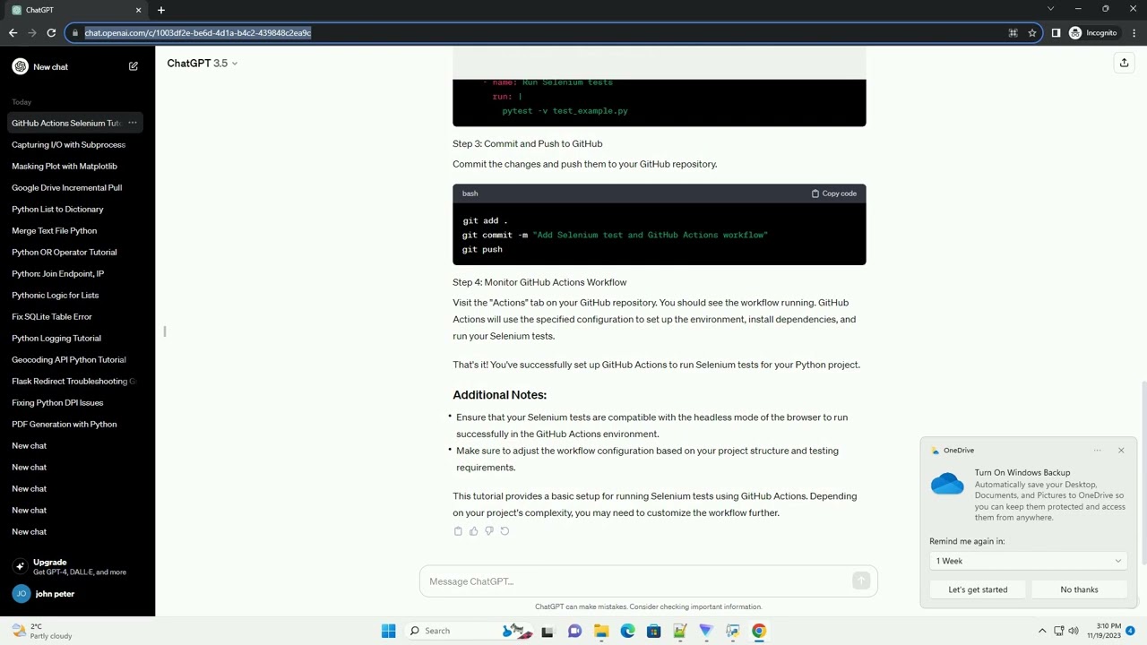 python Github Actions test selenium copy paste