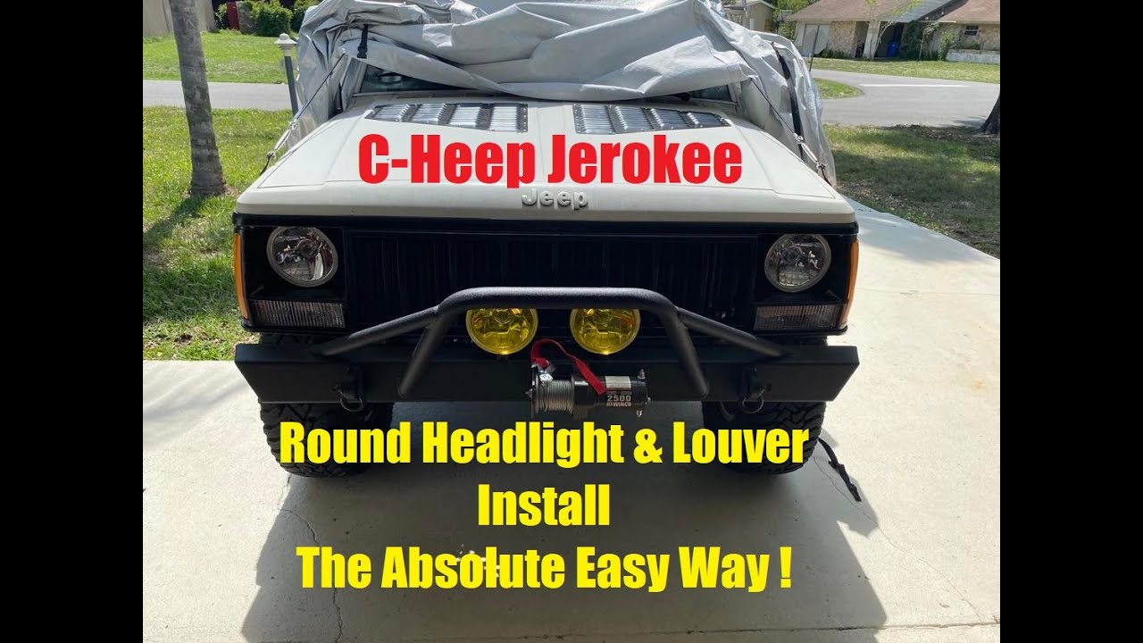 Watch Us Install Hood Vents/Louvers  and FINALLY C-Heep Jerokee Gets Her New Round Hella Head Lights