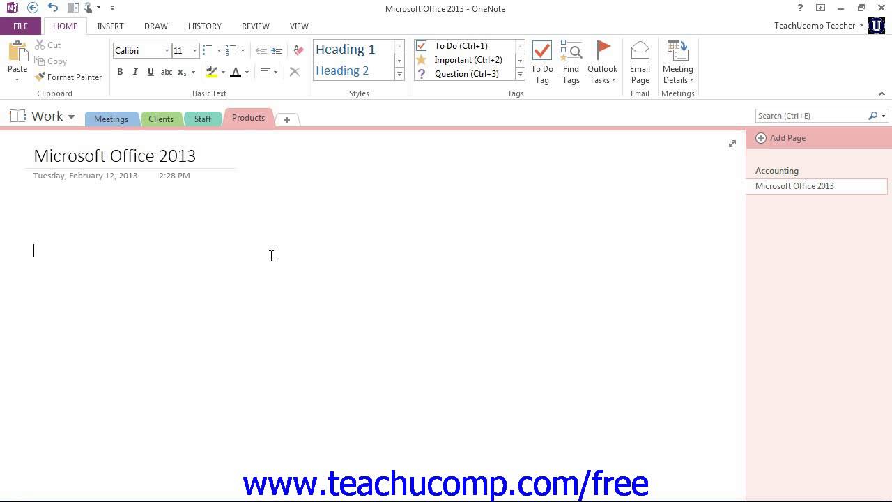 OneNote 2013 Tutorial Creating a Basic Note Microsoft Training Lesson 3.1