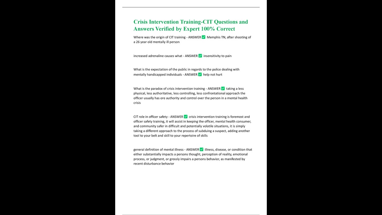 Crisis Intervention Training CIT Questions and Answers Verified by Expert 100% Correct