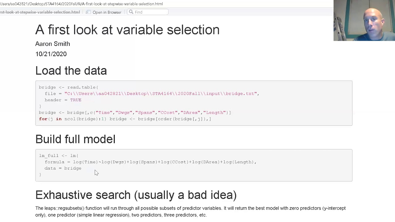 A first look at stepwise variable selection