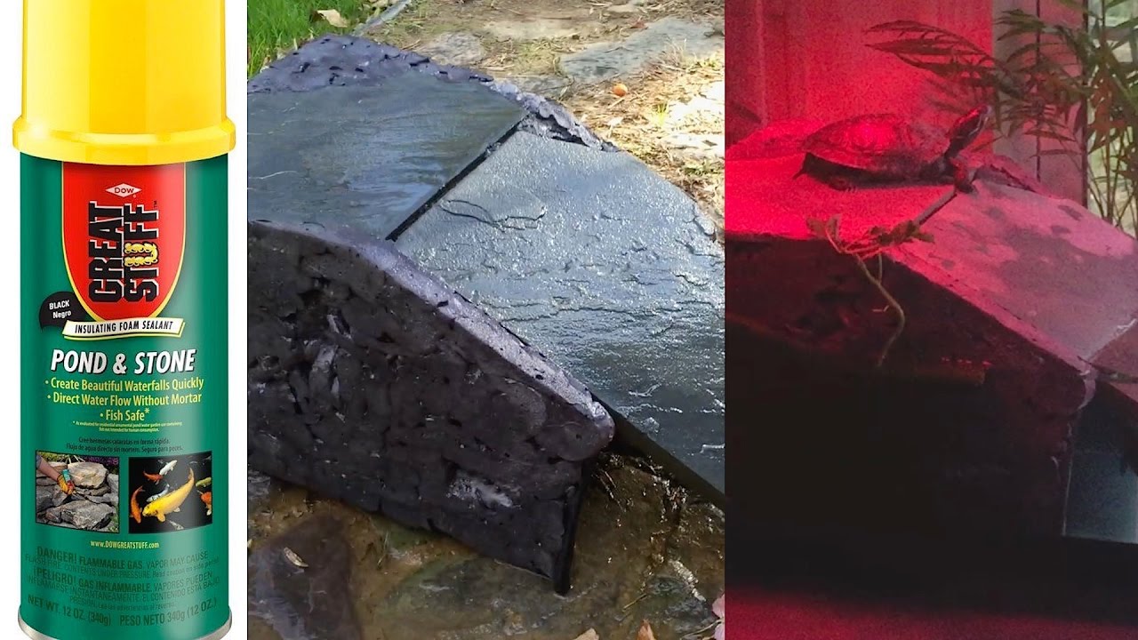 DIY $8 Aquarium Turtle Basking Platform Dock Cave AllinOne Area, Great Stuff Pond & Stone Spray Foam