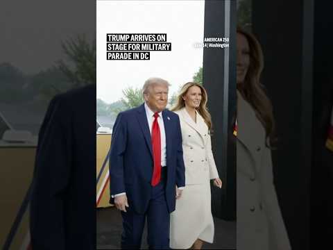 Trump arrives on stage for military parade in DC
