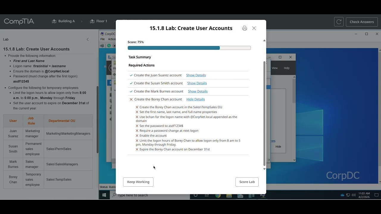 CompTIA A+ 15.1.8 - Create User Accounts (Silent Walk Through)