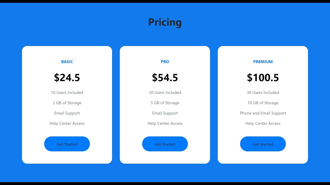 Responsive Pricing Table Design | HTML, CSS, JavaScript and Bootstrap