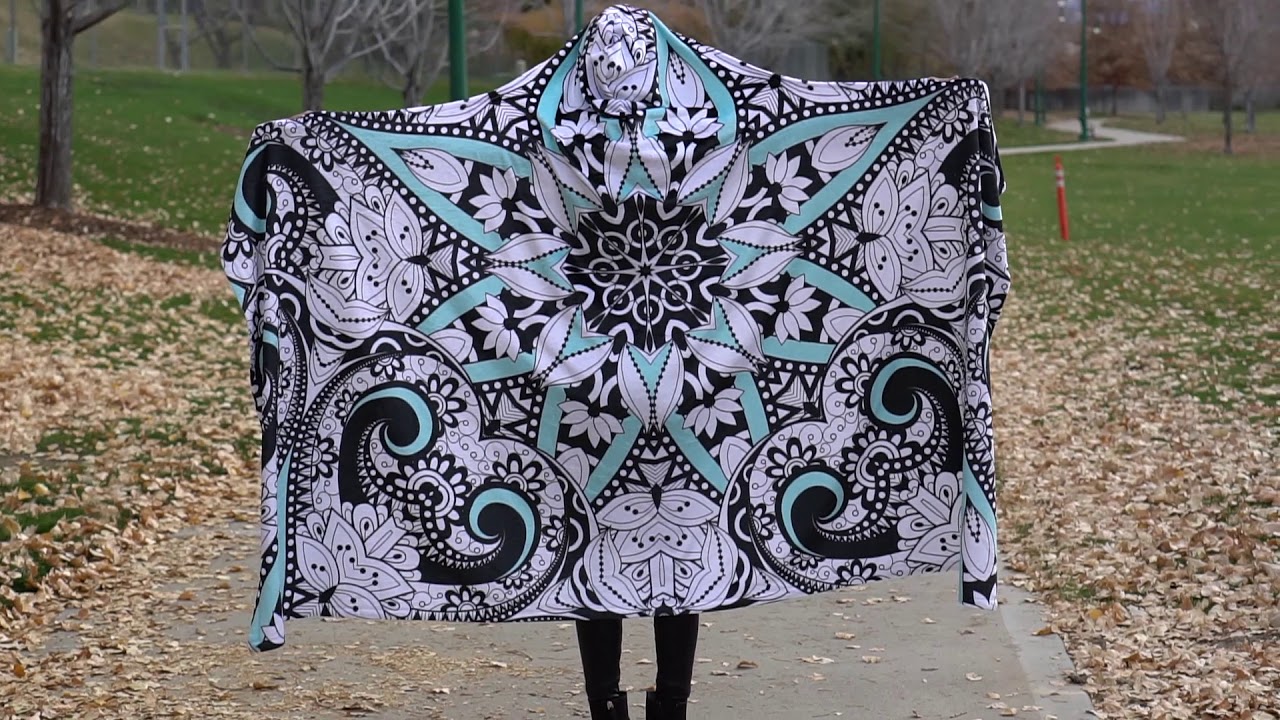 Black,Teal & White Mandala Hooded Blanket | Electrothreads