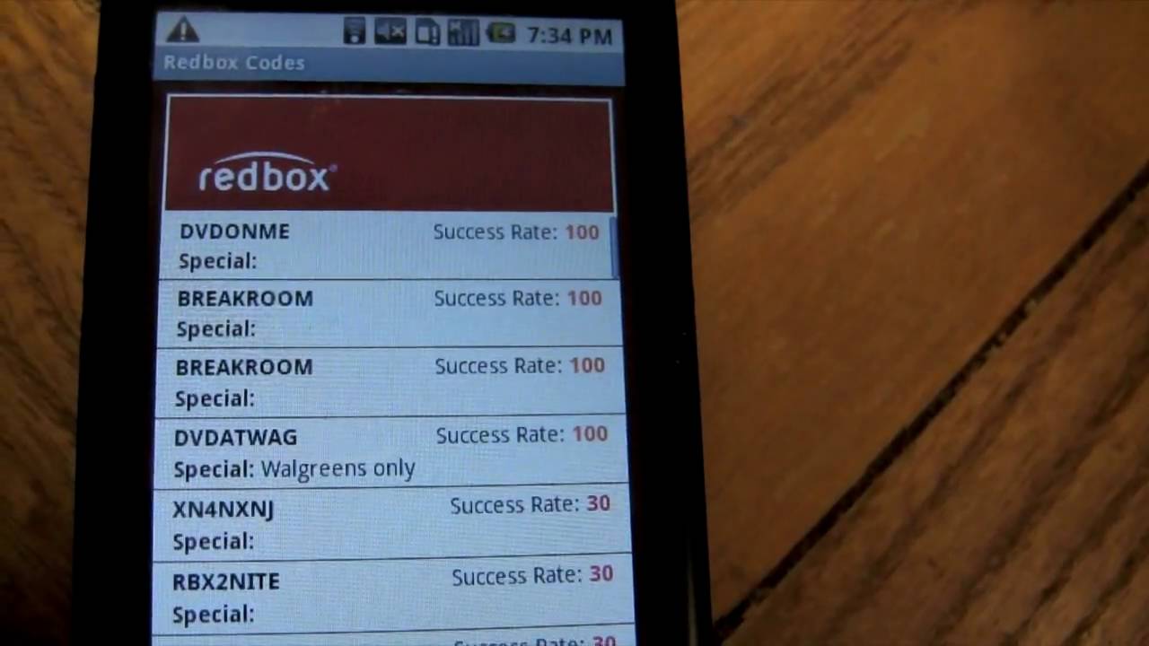 Redbox Codes Android application