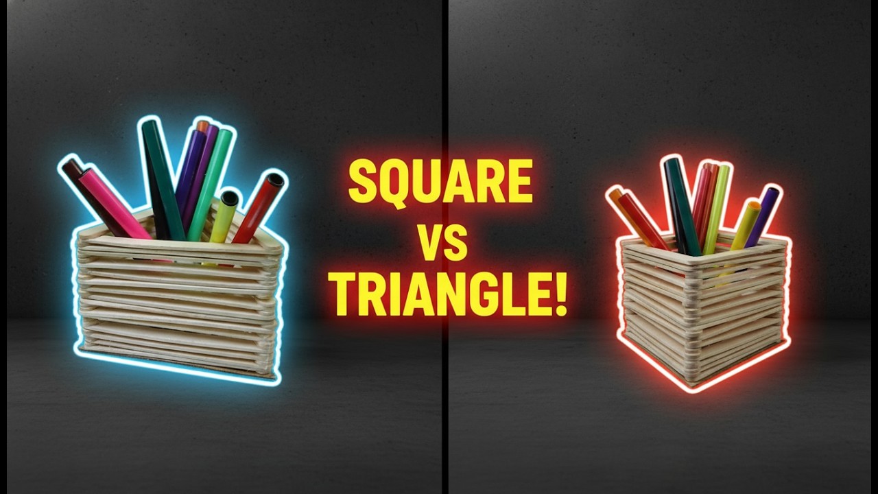 🚀 2-in-1 Ice Cream Stick Craft: Square vs Triangle Pen Stands | Stick Crafts
