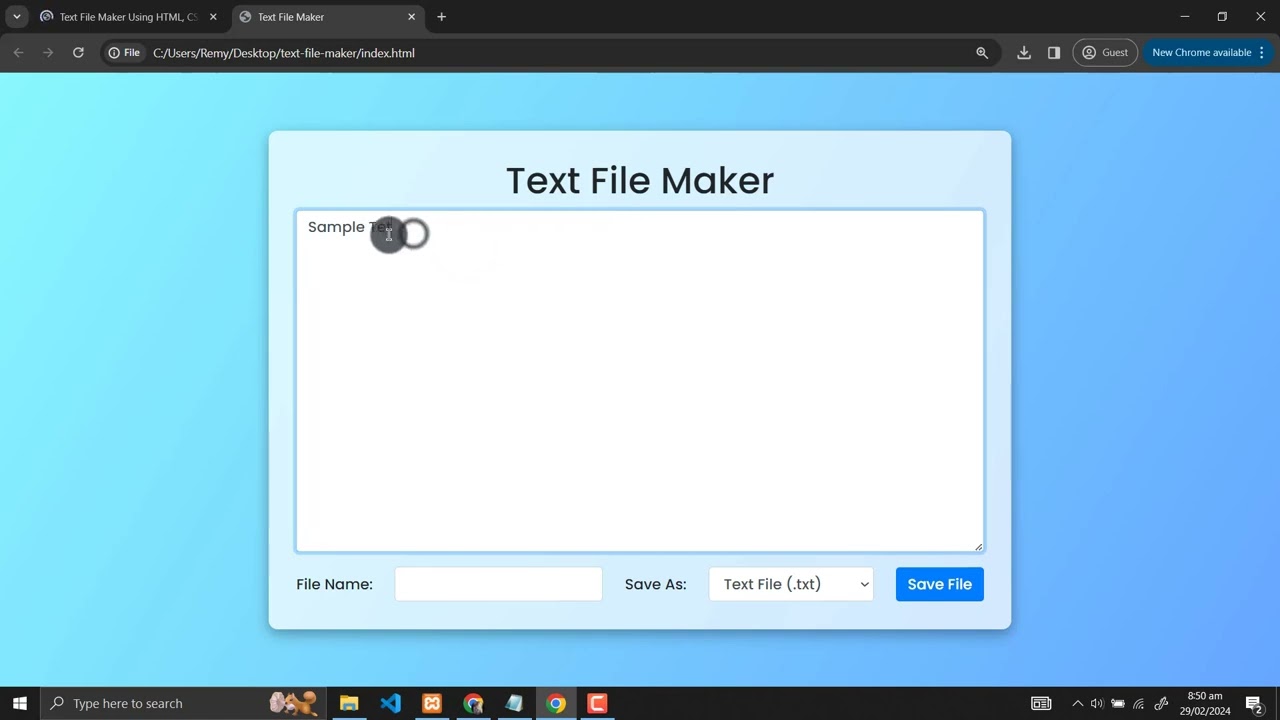 Text File Maker Using HTML, CSS and JavaScript with Source Code