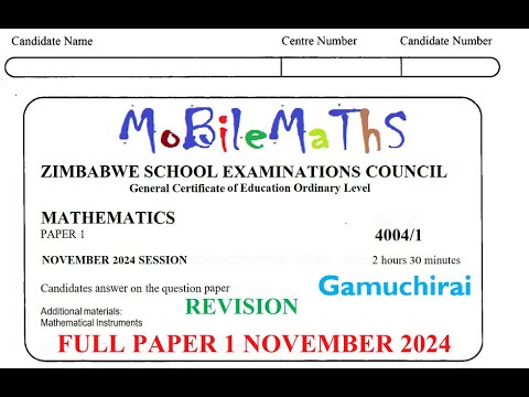 ZIMSEC - MATHS NOVEMBER 2024 : P1