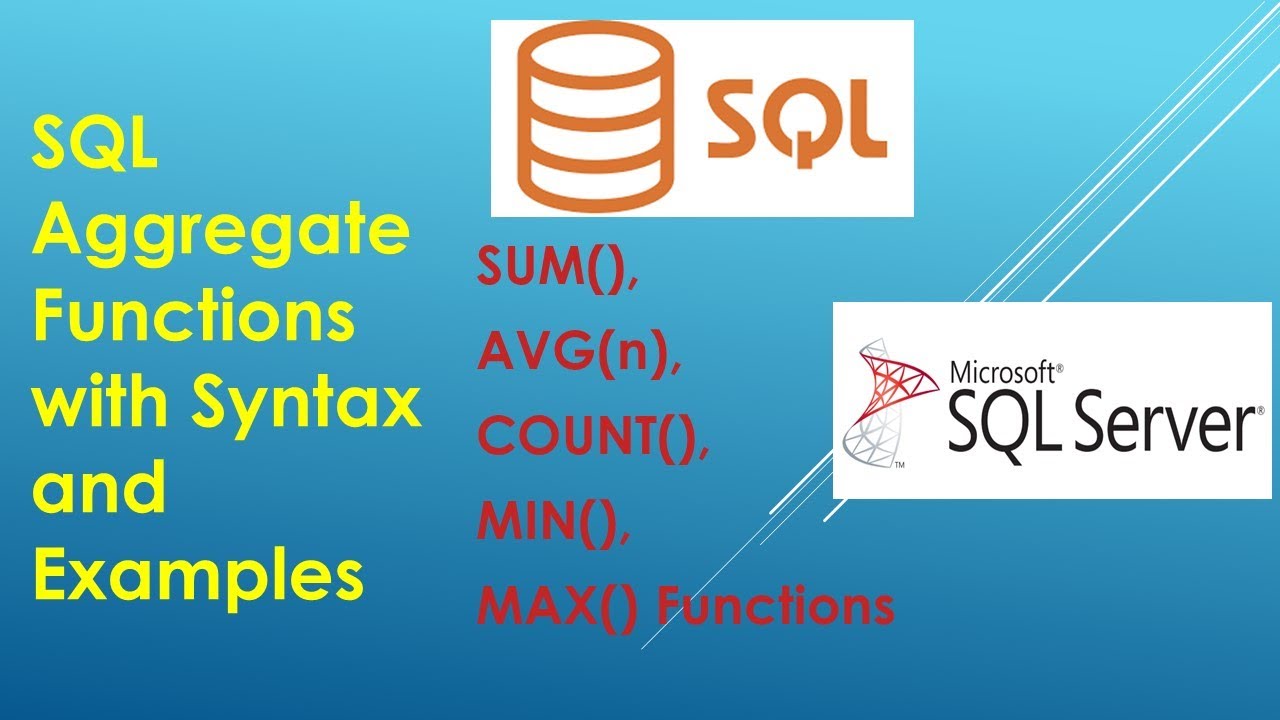SQL Aggregate Functions with Syntax and Examples: SUM, AVG(n), COUNT, MIN, MAX Functions | DBMS