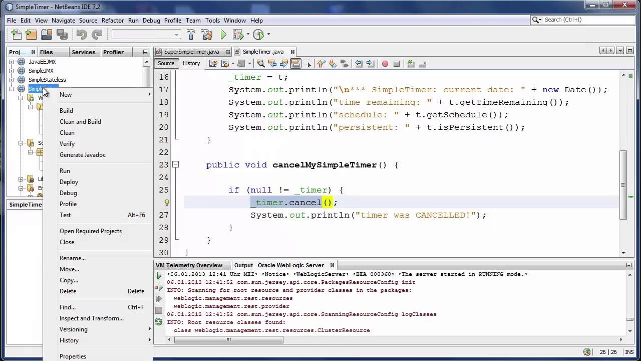 EJB 3.1 Timer Development Tutorial with WebLogic Server and NetBeans