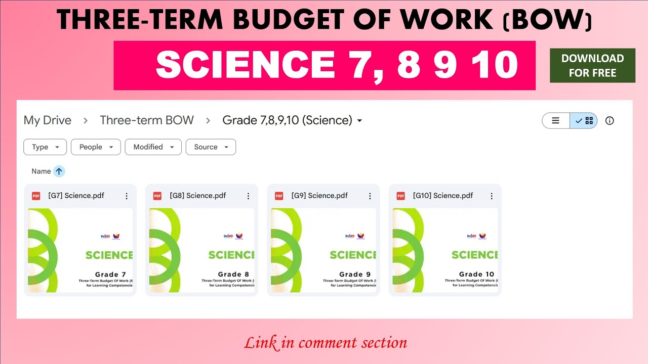 Three-term Budget of Work (BOW) for SCIENCE 7, 8, 9 & 10