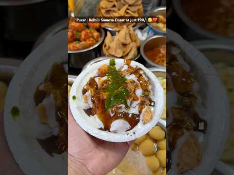 Old Delhi’s Samosa Chaat🤤❤️ at just #90/- #shorts #samosachaat #indianstreetfood