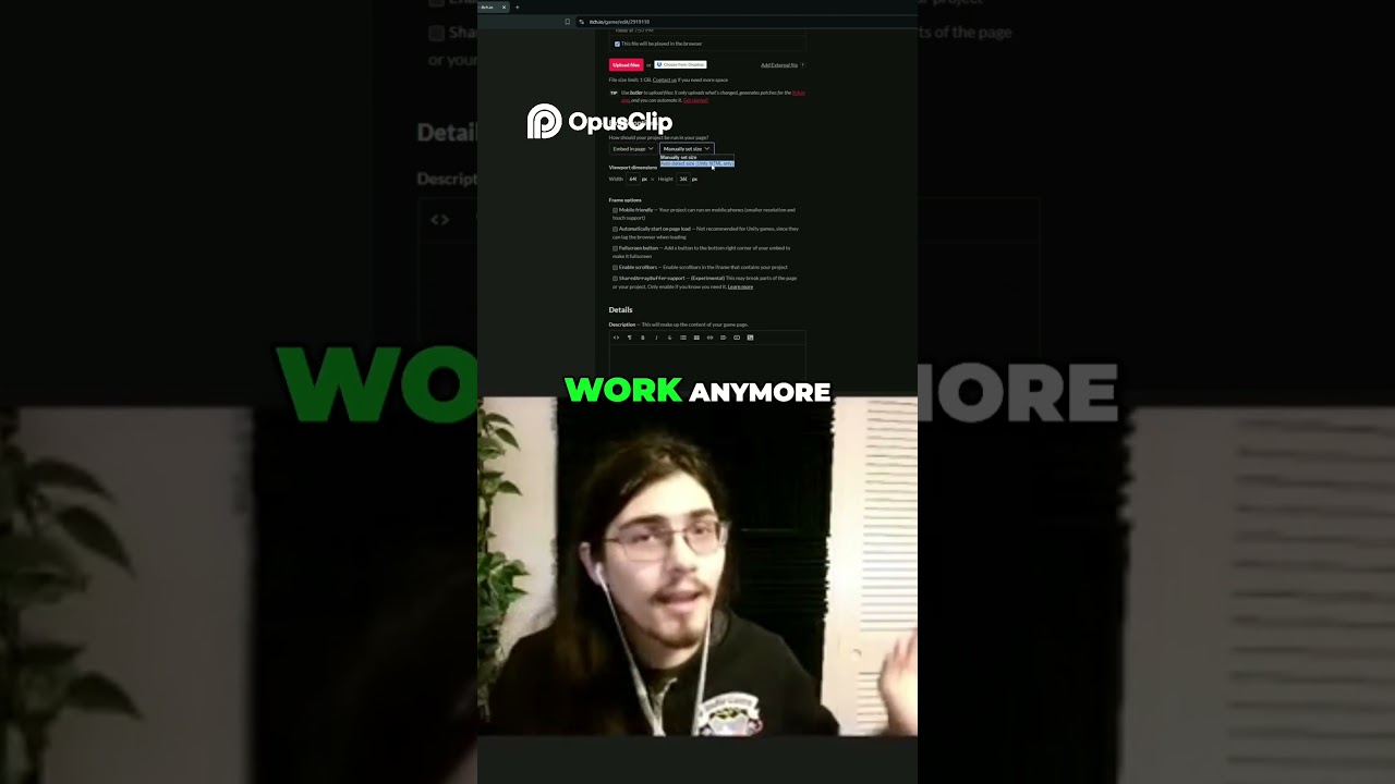 Itch.io Embed Options -  How to Upload your Unity Game to Itch