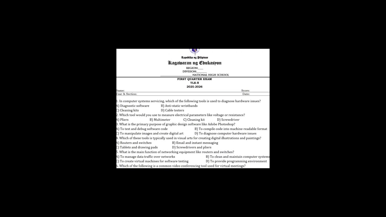 📣 TLE- 8 ICT 1st Quarter Exam! COMPLETE TEST QUESTIONS with TOS 📝 With Answer Key!