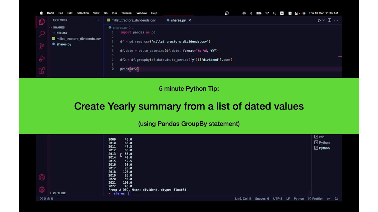 Python Tip: Summarise dated values by year (using Group By) in 5 minutes