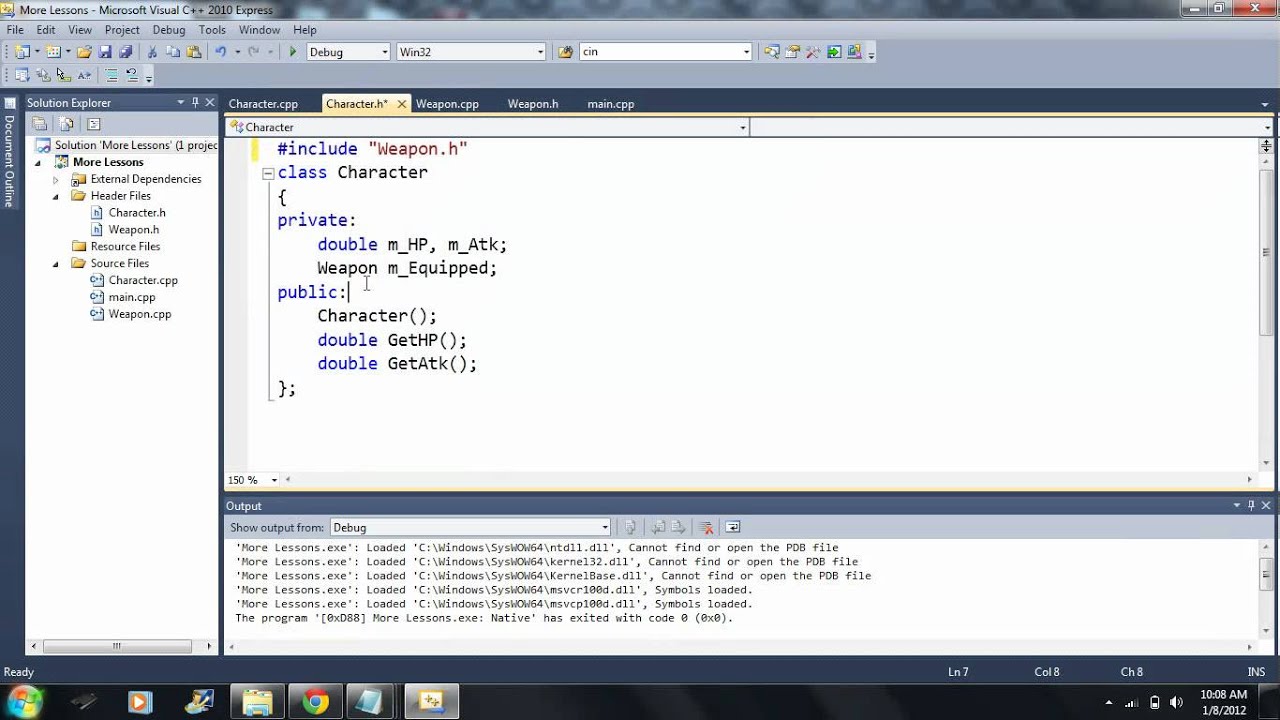 Lesson 69: Applying directives to Class headers. Beginning Programming with Visual Studio C++ 2010