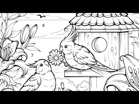 Birds in Love Pink Spring Blooms Paint by Number App Color Oasis #coloringbook