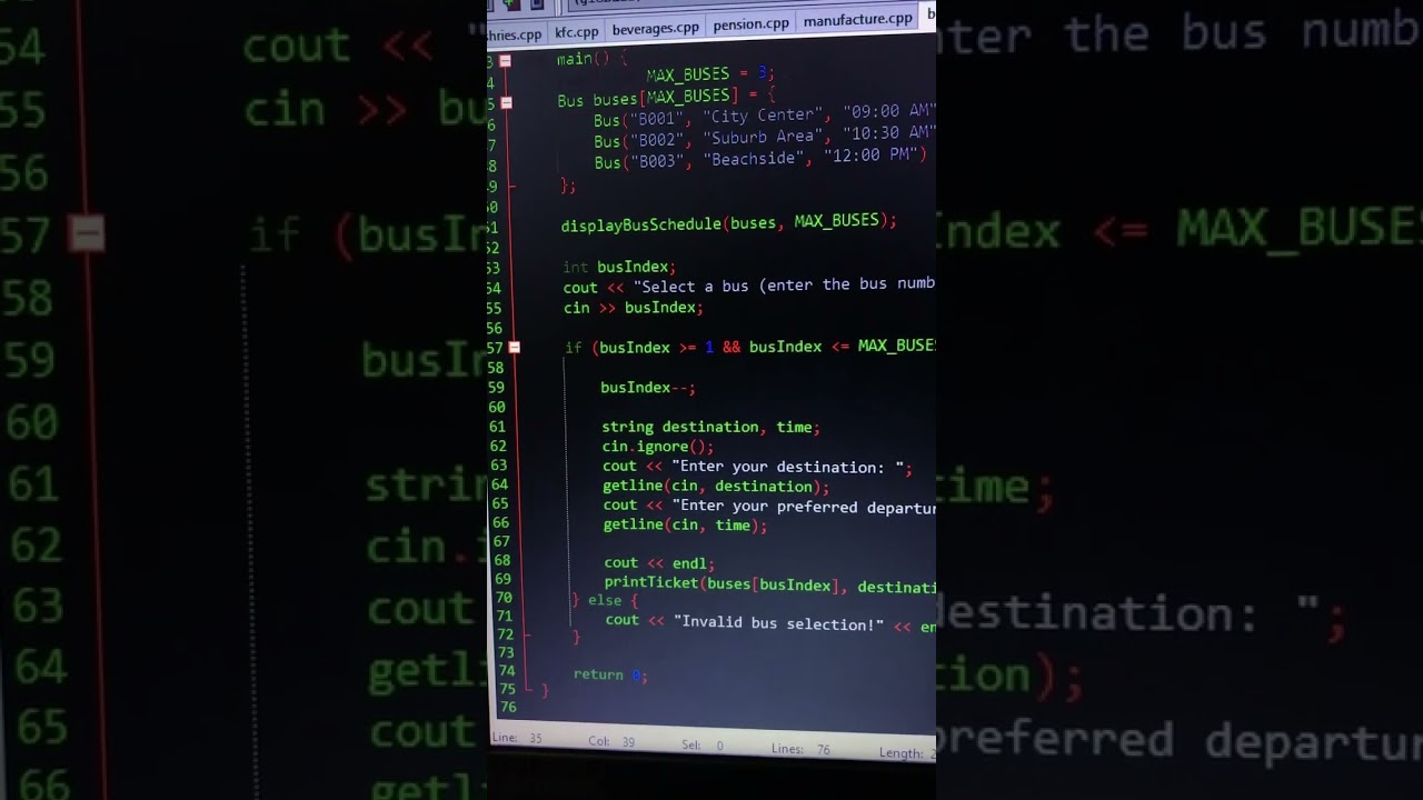 bus select c++ #coding #cpp #code #codemasters #codinglife #codingninja #coderstokyo #coders