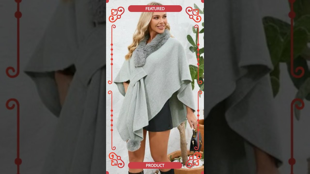 Fuzzy Trim Open Front Poncho