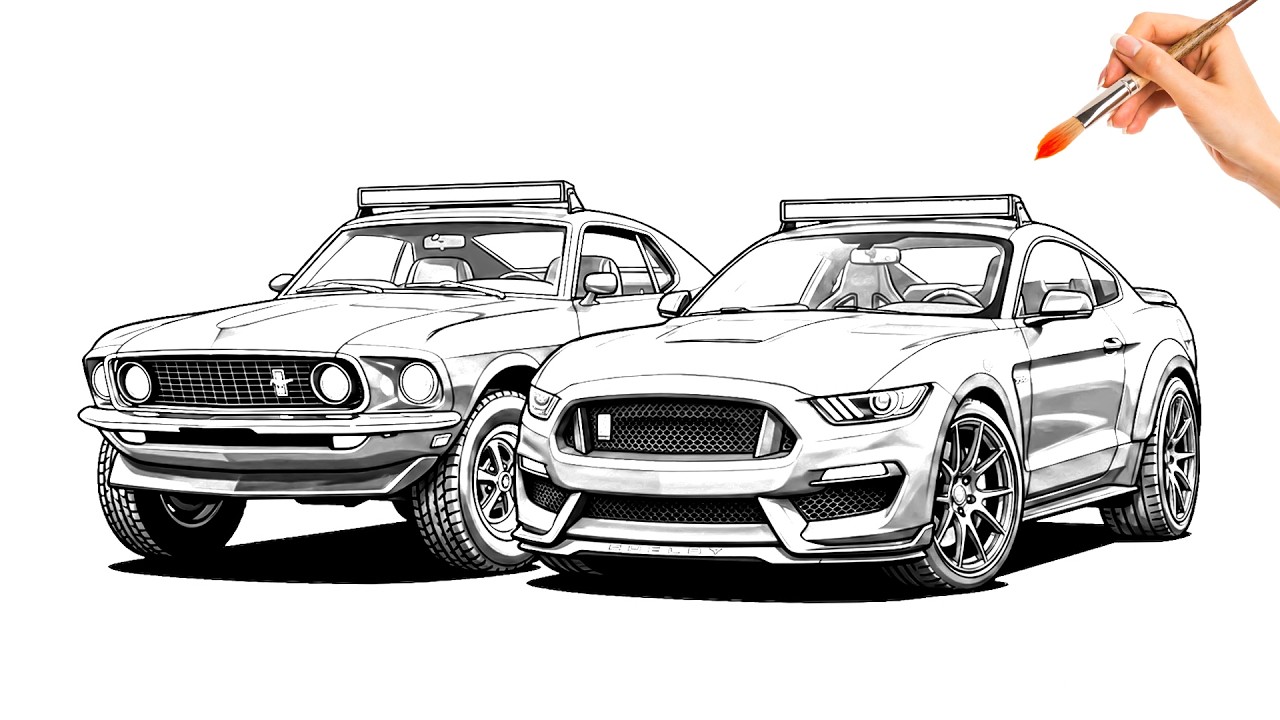 Coloring Classic and Modern Ford Mustangs | Creative Video | Coloring Art | Art Therapy | Relaxing
